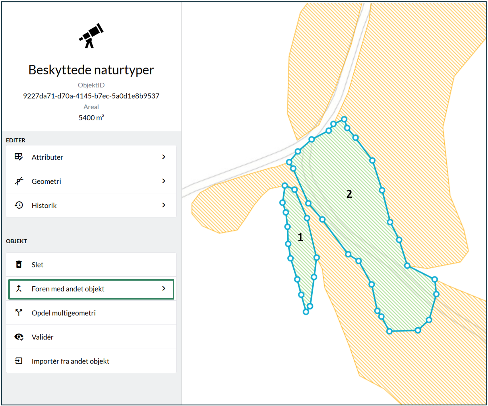 Arealeditering: Opdel objekt for at slette polygon som er del af et ...