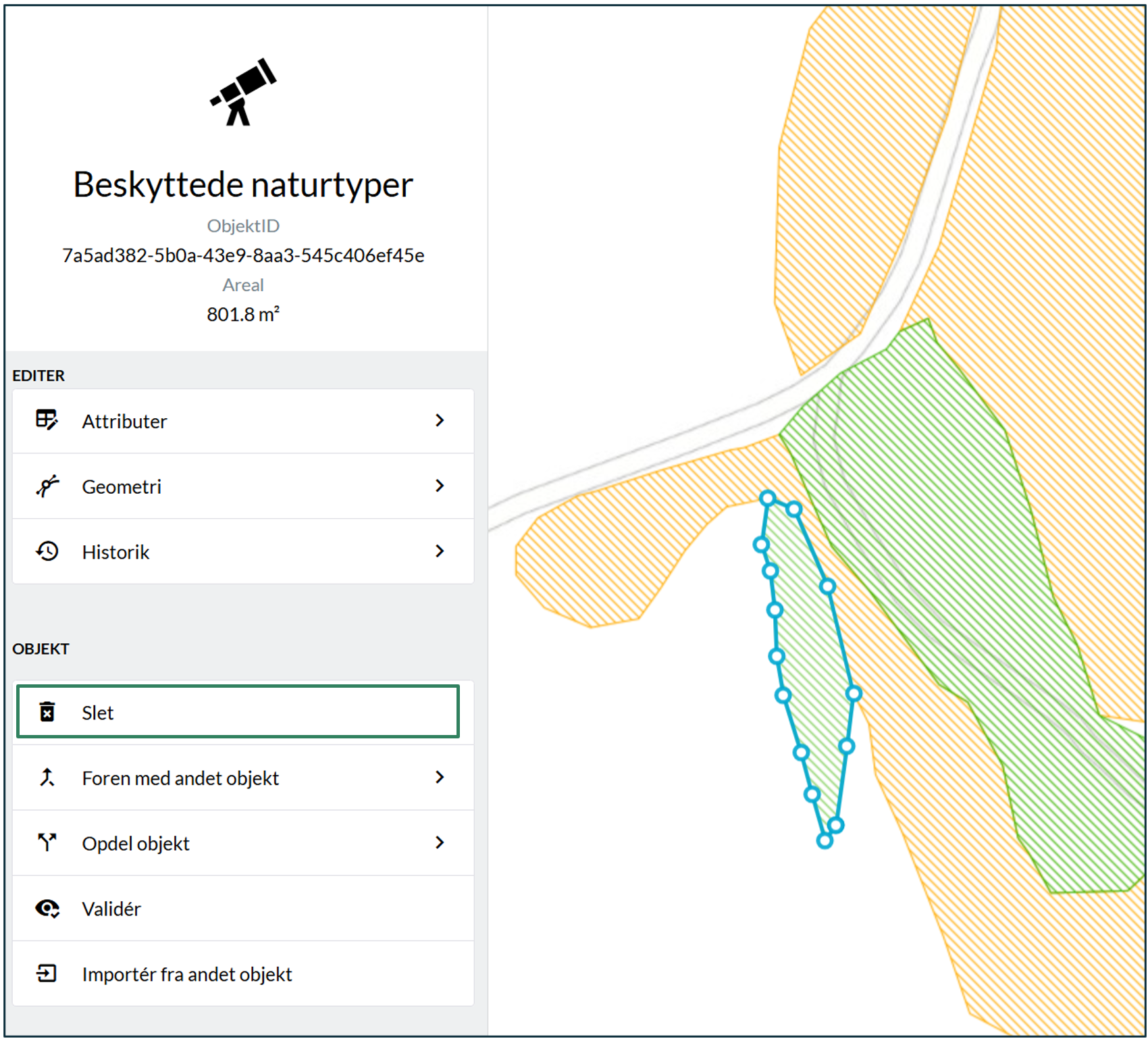 Arealeditering: Opdel objekt for at slette polygon som er del af et ...
